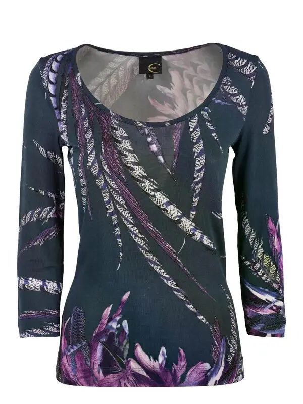 Just Cavalli Feather-print Top - Blue