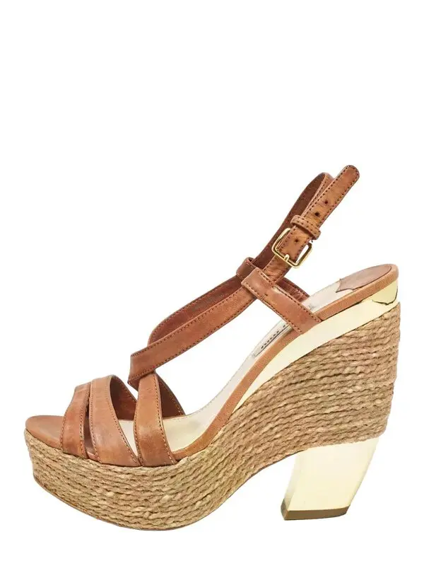 Miu Miu 135mm Leather Rope-wedge Sandals - Brown
