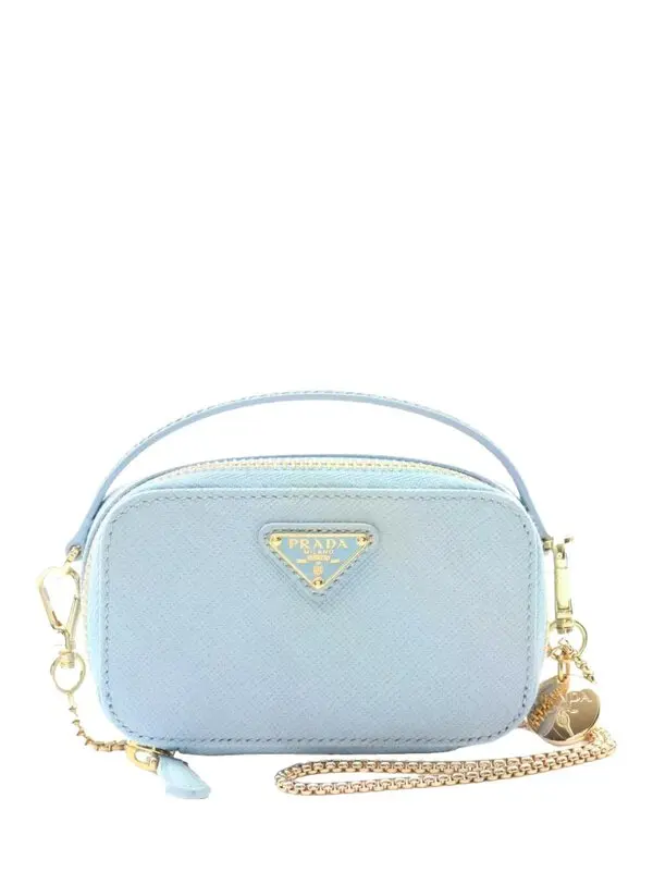 Prada Saffiano Triangle Mini Pouch Bag - Blue