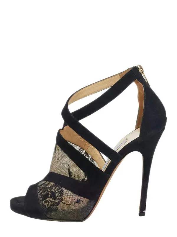 JIMMY CHOO 115mm Flyte Suede Lace Sandals - Black