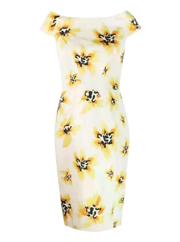 Dior Floral Boat Neck Silk Dress - Neutrals
