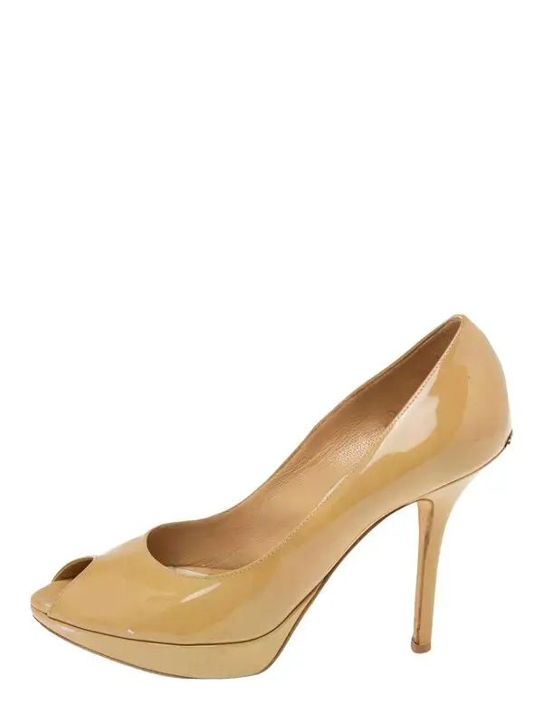 Dior 105mm Patent Leather Peep Toe Pumps - Neutrals