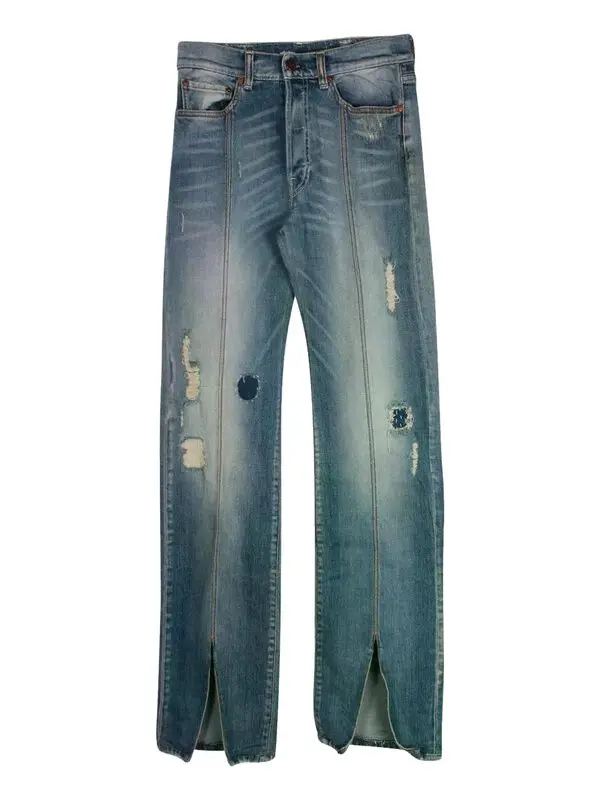 Off-White Distressed Straight-leg Jeans - Blue