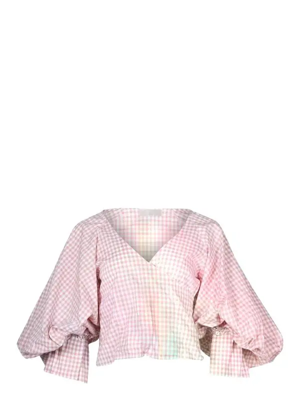 Caroline Constas Gingham Balloon-sleeve Top - Pink