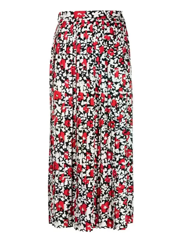 Celine Floral-print Pleated Midi Skirt - White