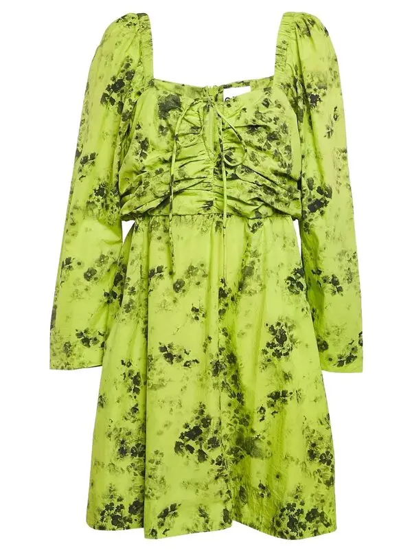 GANNI Ruched Long-sleeve Dress - Green