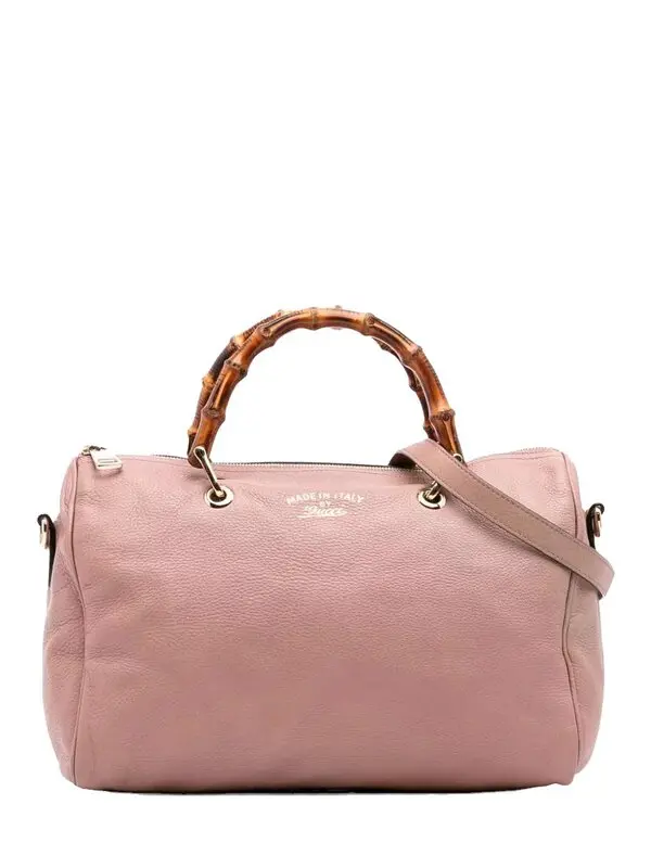 Gucci Calfskin Bamboo Shopper Boston Bag Satchel - Pink