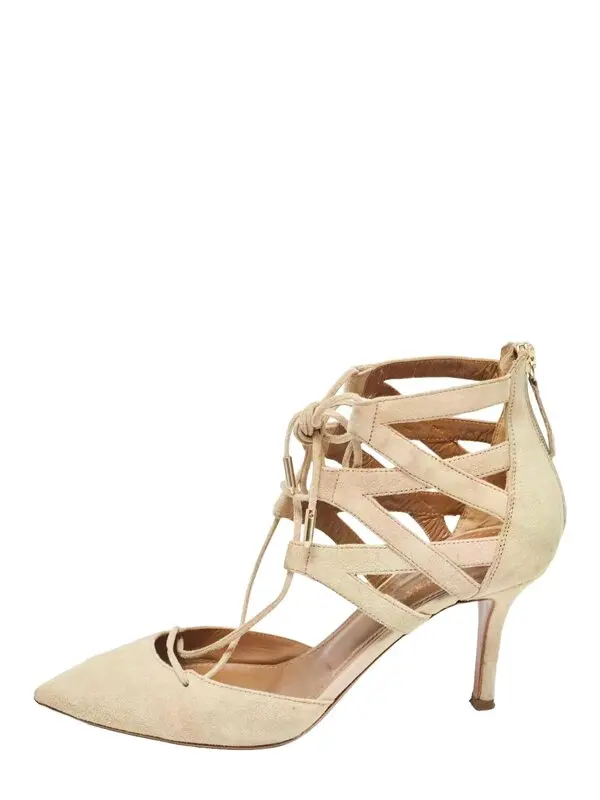 AQUAZZURA 75mm Lace-up Cut-out Pumps - Neutrals