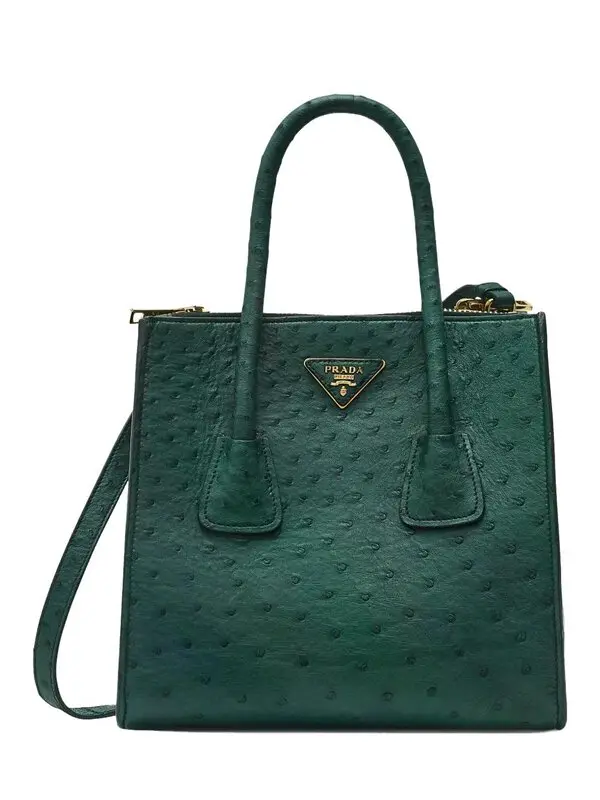 Prada Double Handle Ostrich Tote Bag - Green