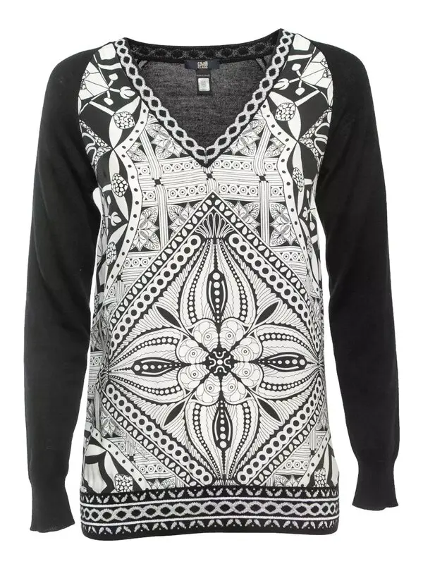 Roberto Cavalli Geometric-pattern V-neck T-shirt - Black