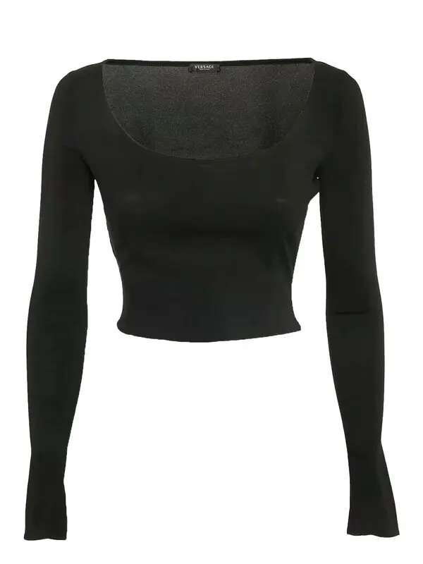 Versace Long-sleeve Scoop-neck Cropped Top - Black