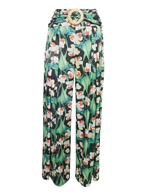 PatBO Floral-print Belted Trousers - Black