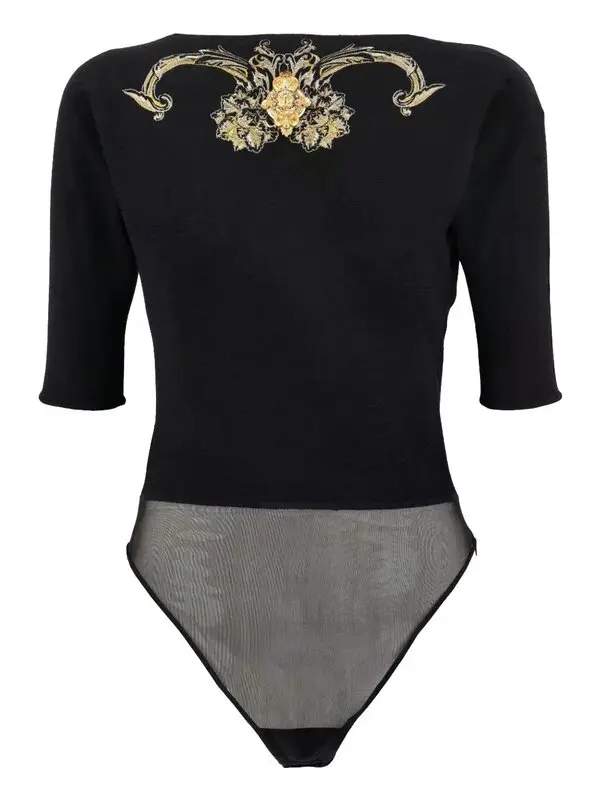 Gianfranco Ferre Embroidered Virgin Wool Bodysuit - Black