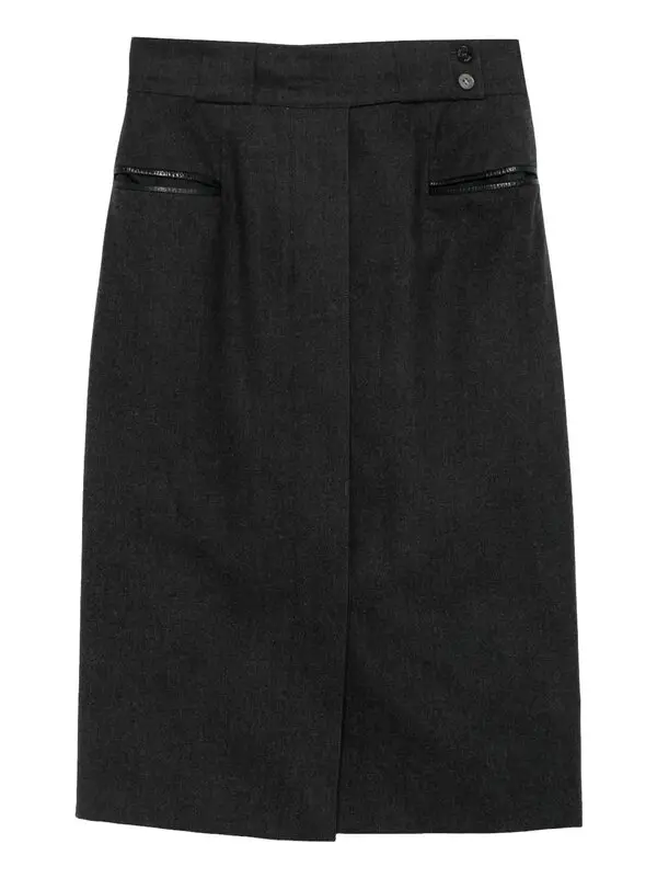 Hermès 1970s Wool Midi Skirt - Grey
