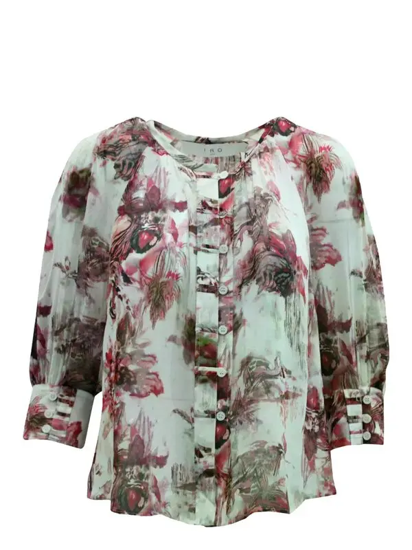 IRO PARIS Floral-print Puff-sleeve Shirt - Neutrals