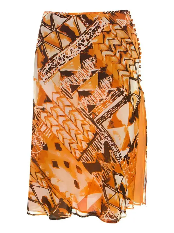 Escada Abstract-print Silk A-line Skirt - Orange