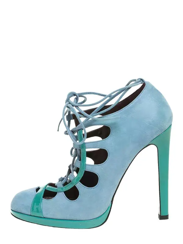 Roberto Cavalli 125mm Patent Leather Lace-up Platform Pumps - Blue