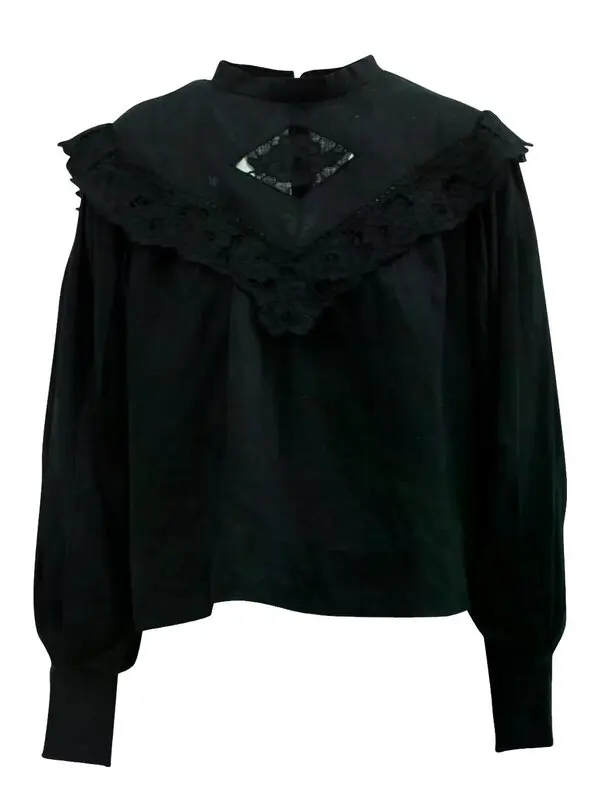 ISABEL MARANT VINTAGE Lace-trimmed Dolman-sleeve Top - Black