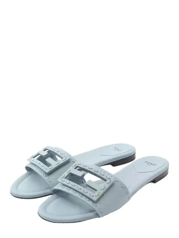 Fendi Ff-logo Leather Flat Sandals - Blue