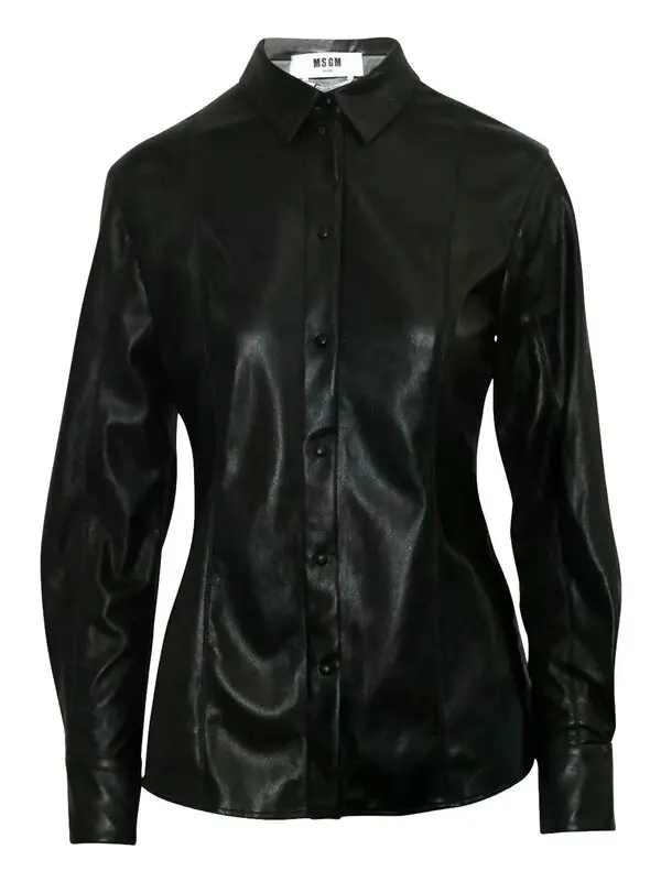 MSGM Faux Leather Buttoned Shirt - Black