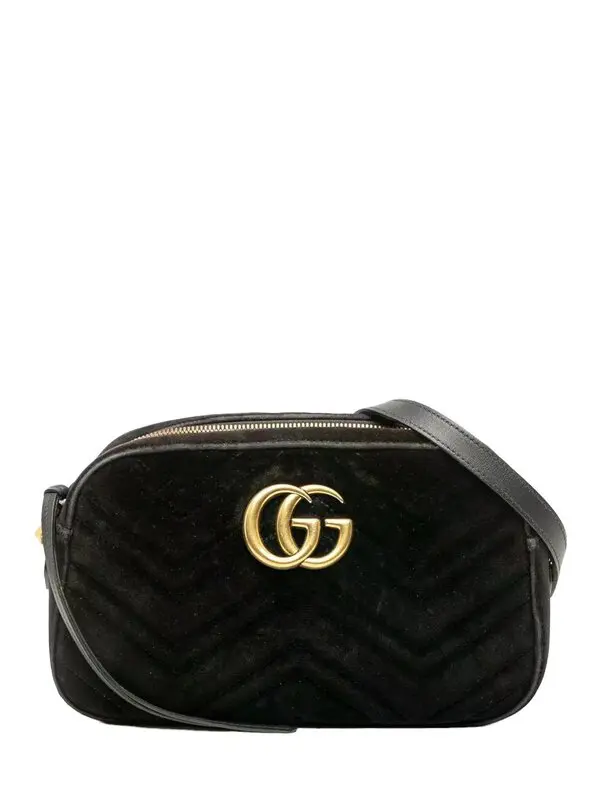 Gucci Gg Marmont Matelasse Velvet Crossbody Bag - Black