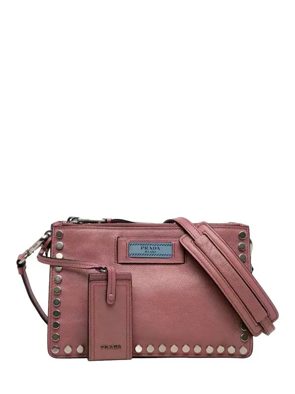 Prada Glace Calf Studded Etiquette Crossbody Bag - Pink