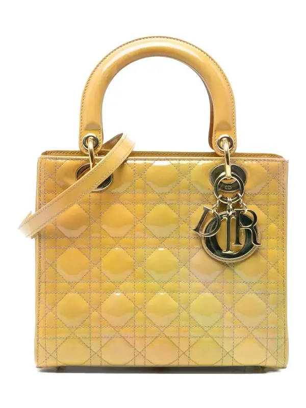 Dior Pre-owned 2013 Medium Patent Cannage Lady Satchel - Yellow