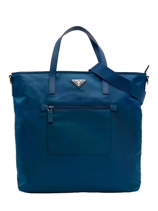Prada Tessuto Zip Top Convertible Tote Satchel - Blue