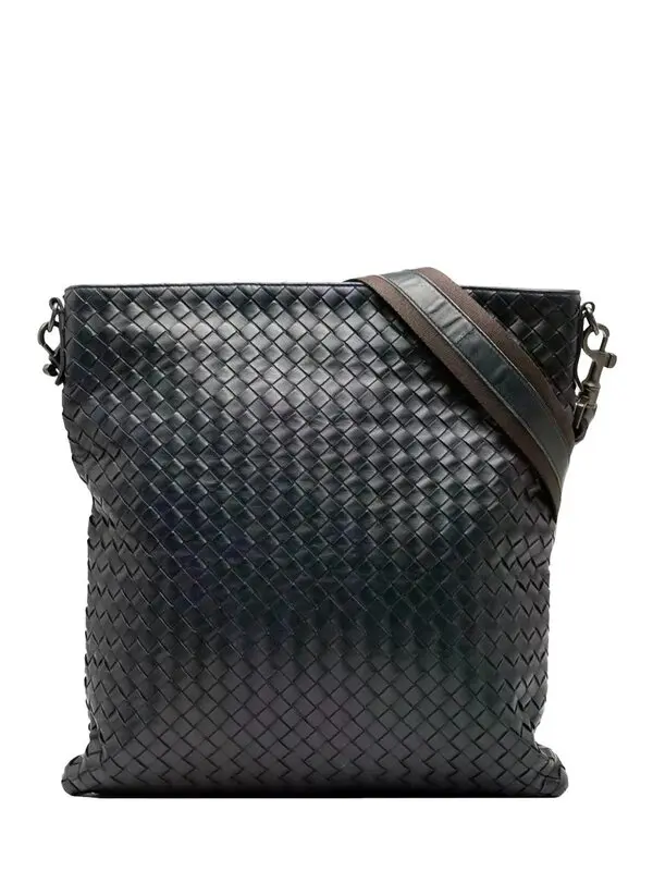 Bottega Veneta Leather Intrecciato Crossbody Bag - Blue