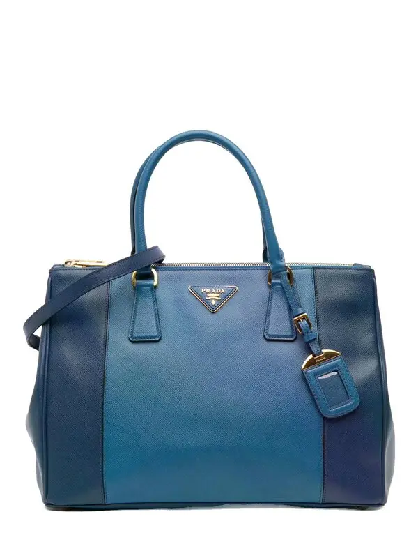 Prada Galleria Double Zip Satchel - Blue