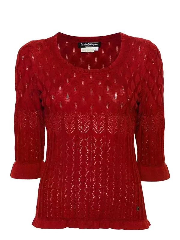 FERRAGAMO 2000s Pointelle-knit Wool Top - Red