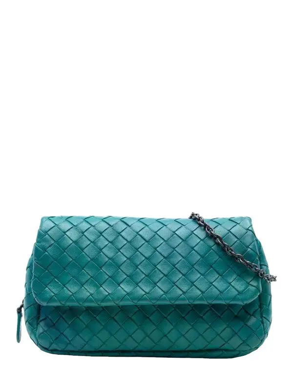 Bottega Veneta Mini Nappa Intrecciato Expandable Chain Crossbody Bag - Blue