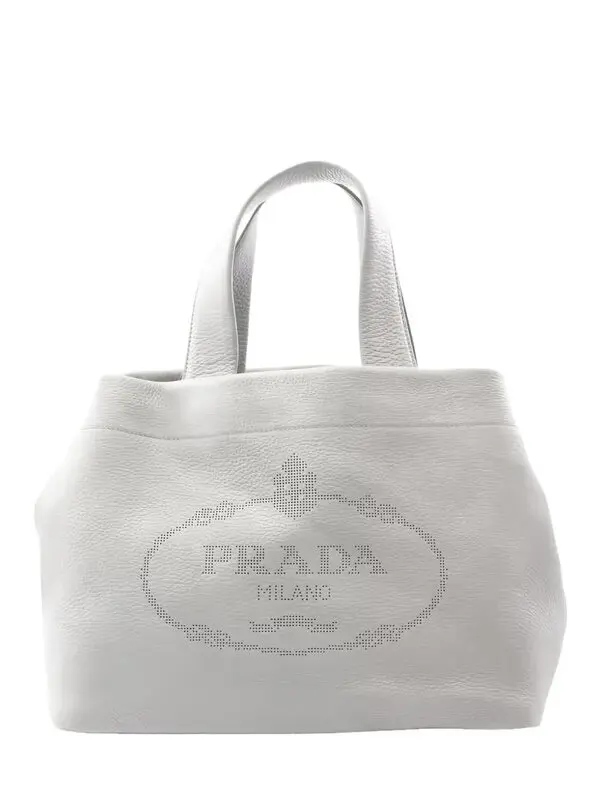 Prada 2010s Vitello Daino Leather Tote Bag With Logo Detail - Grey