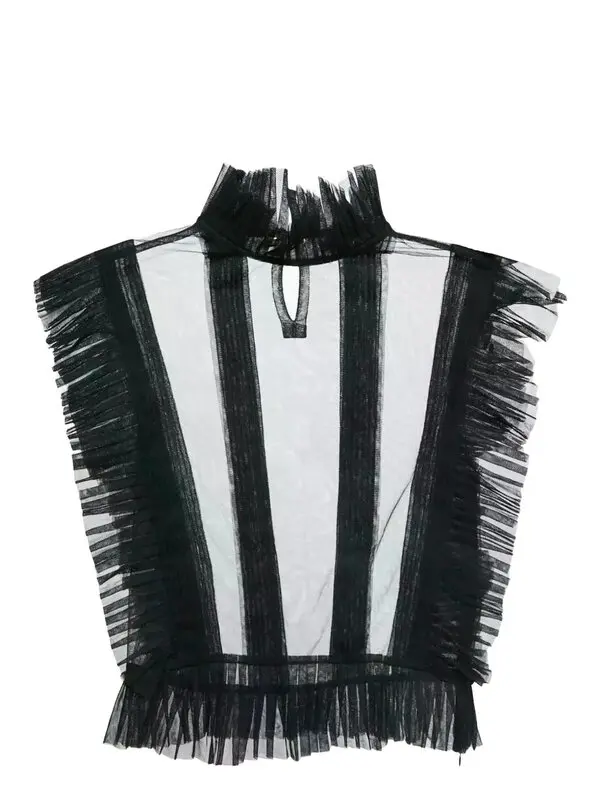 STARCHIC Pleated Ruffled Tulle Blouse - Black