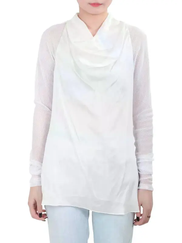 Vera Wang Cowl-neck Top With Mesh Sleeves - White