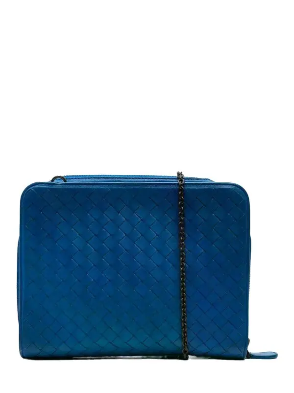 Bottega Veneta Nappa Intrecciato Zip Around Wallet On Chain Crossbody Bag - Blue