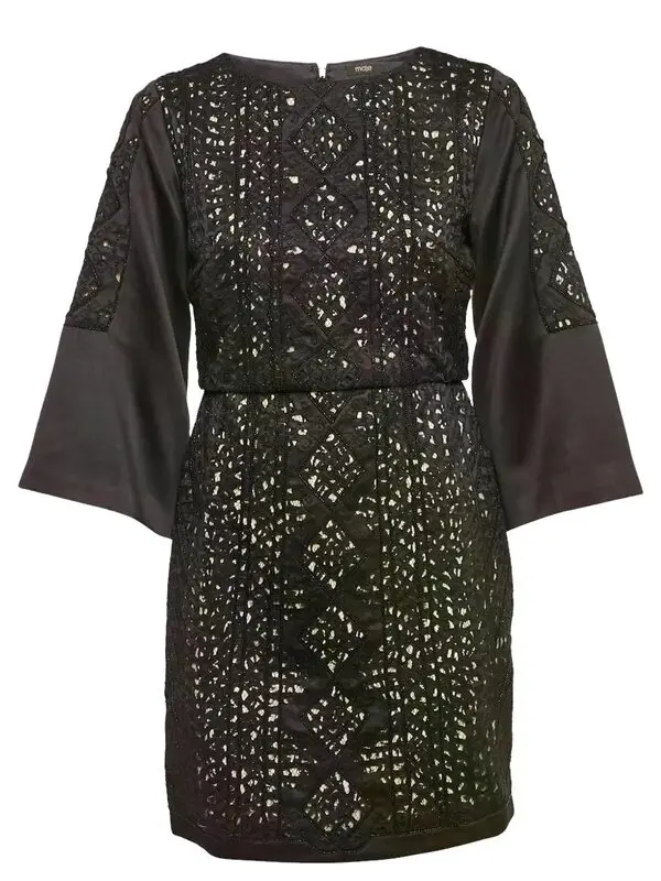 Maje Embroidered Bell-sleeves Dress - Black