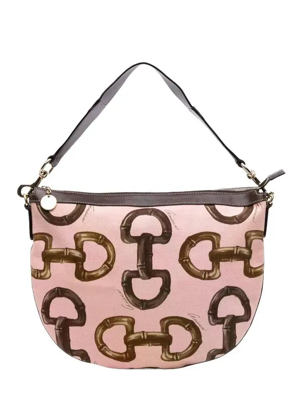 Gucci Canvas Bamboo Horsebit Print Hobo Bag - Pink