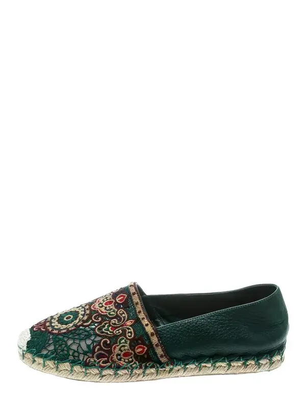 Valentino Garavani Leather Lace Espadrilles - Green