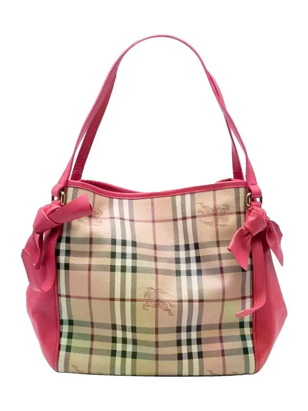 Burberry Small Leather-trimmed Haymarket Check Canterbury Bow Tote Bag - Pink