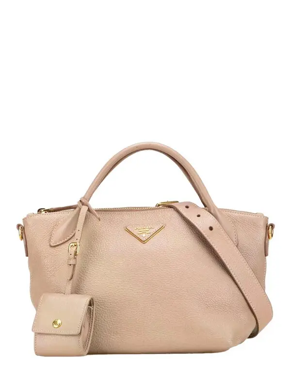 Prada Vitello Daino Zip Top Satchel - Brown