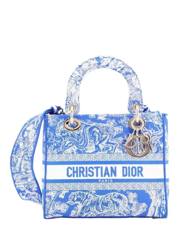 Dior Toile De Jouy Lady D-lite Embroidered Canvas Tote Bag - Blue