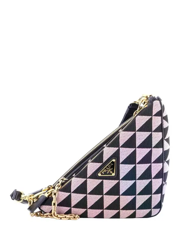 Prada Double Symbole Triangle Bag Leather And Jacquard Mini Shoulder Bag - Black