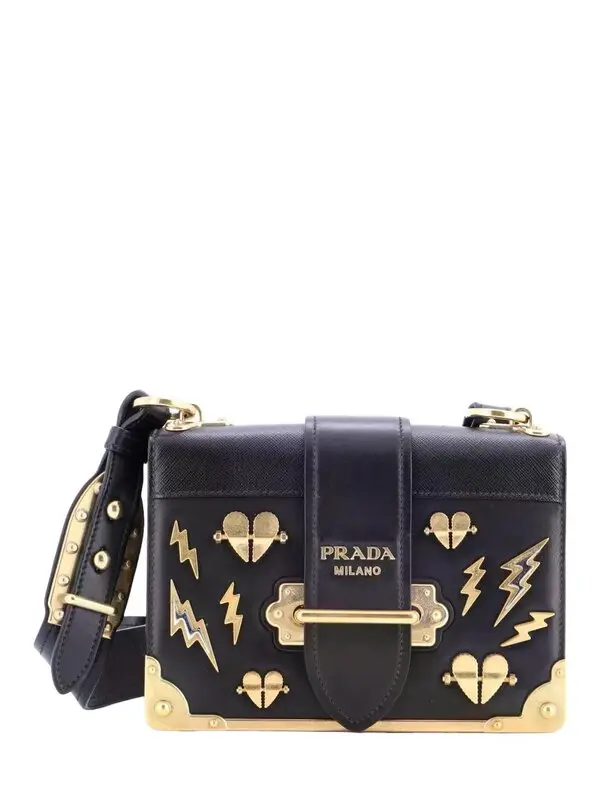 Prada Cahier Embellished Leather Crossbody Bag - Black