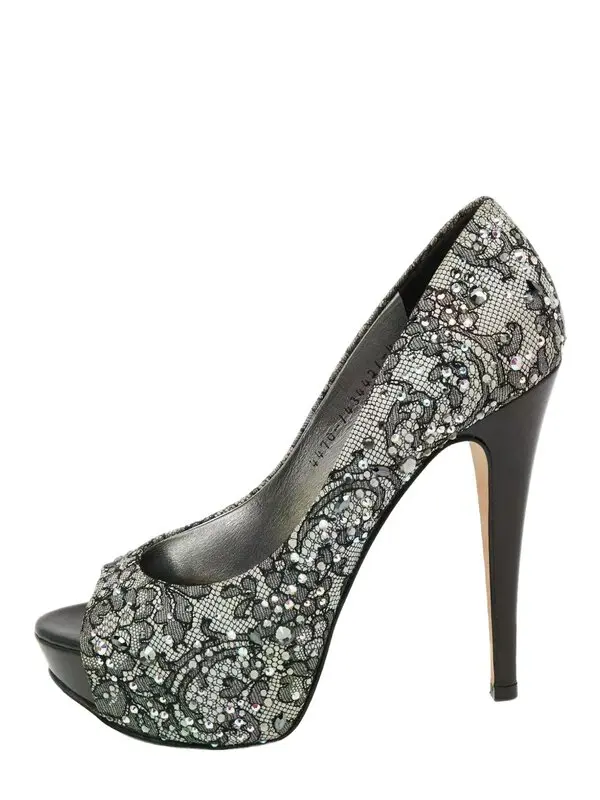 GINA 130mm Rhinestone-embellished Peep-toe Pumps - Black