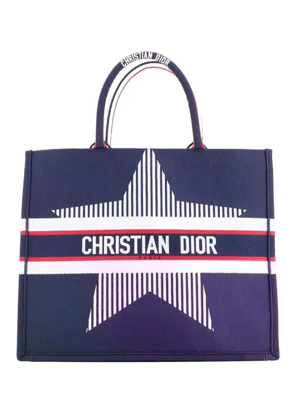 Dior Book Embroidered Canvas Large Tote Bag - Blue