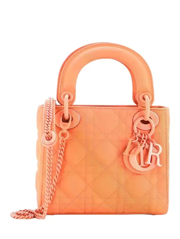 Dior Ultra Matte Lady Chain Bag Cannage Quilt Calfskin Mini Shoulder Bag - Orange