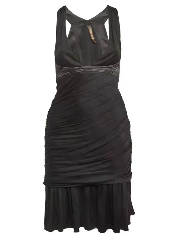 Roberto Cavalli Vintage Satin Ruched Dress - Black