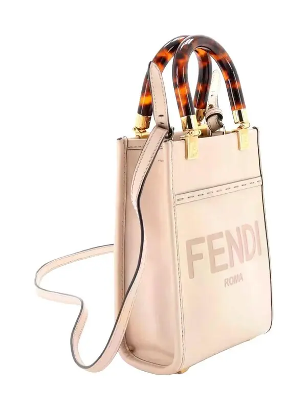 Fendi Sunshine Shopper Tote Leather Mini Crossbody Bag - Neutrals