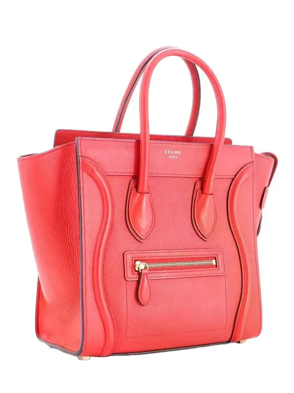 Celine Luggage Bag Grainy Leather Micro Tote - Red